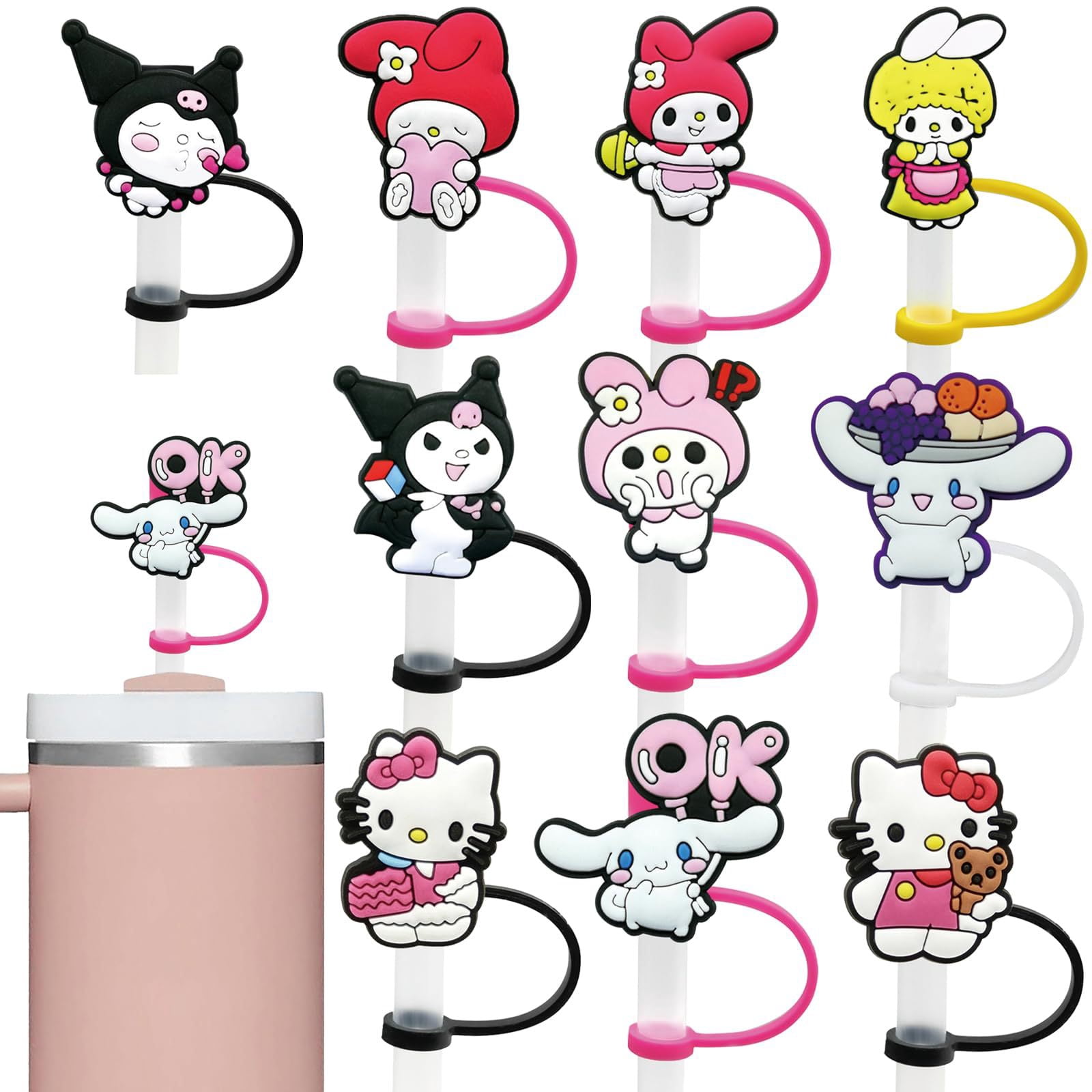 DONNGZAE 10Pcs Straw Covers Cap for Stanley Cup, Cute Sanrio Silicone ...