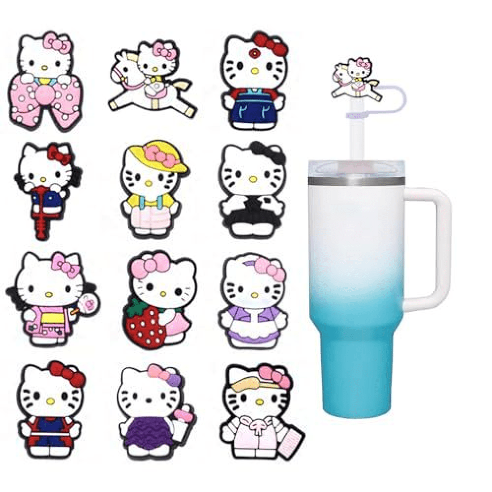 DONNGZAE 12Pcs Straw Covers Cap for Stanley Cup, Cute Hello Kitty ...