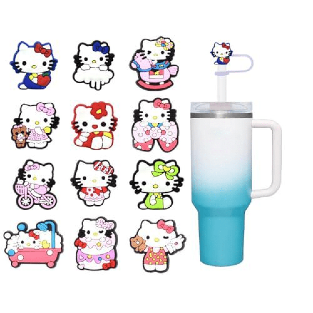 DONNGZAE 12Pcs Straw Covers Cap for Stanley Cup, Cute Hello Kitty ...