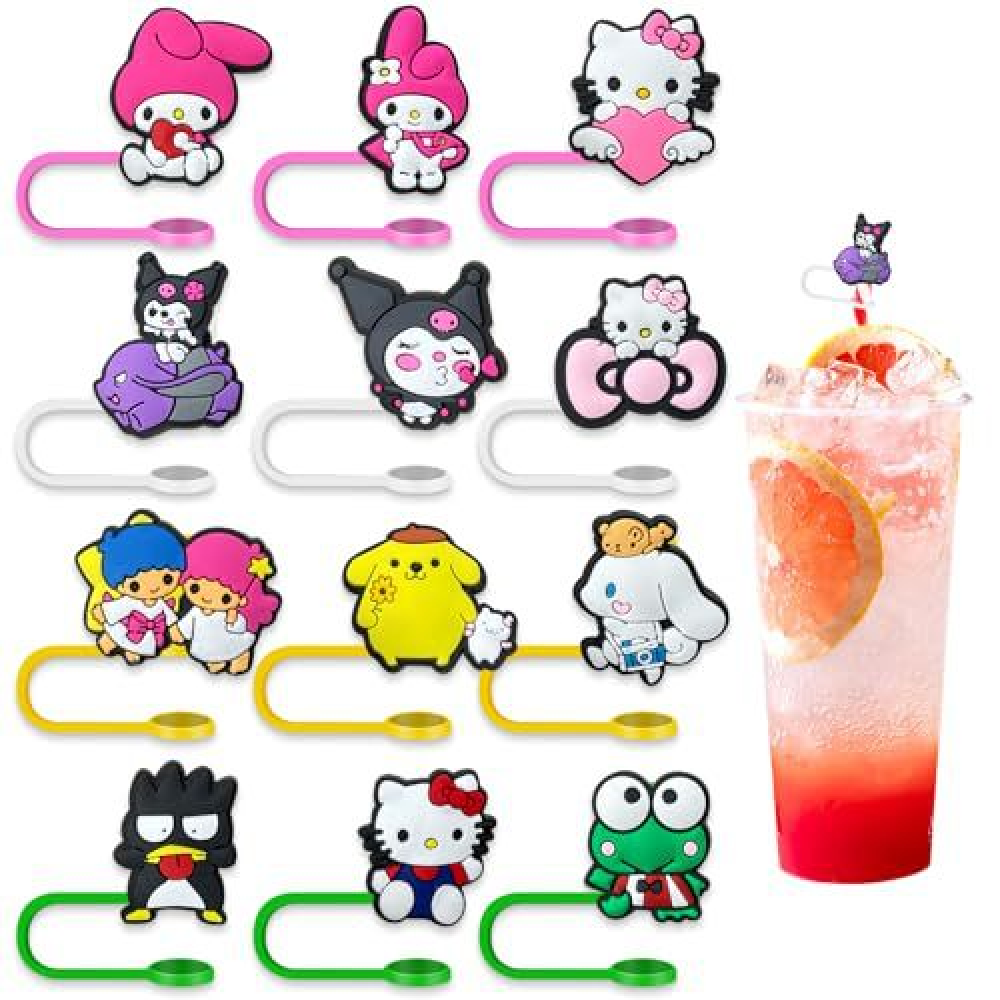 DONNGZAE 12Pcs Straw Covers Cap for Stanley Cup, Cute Sanrio Silicone ...