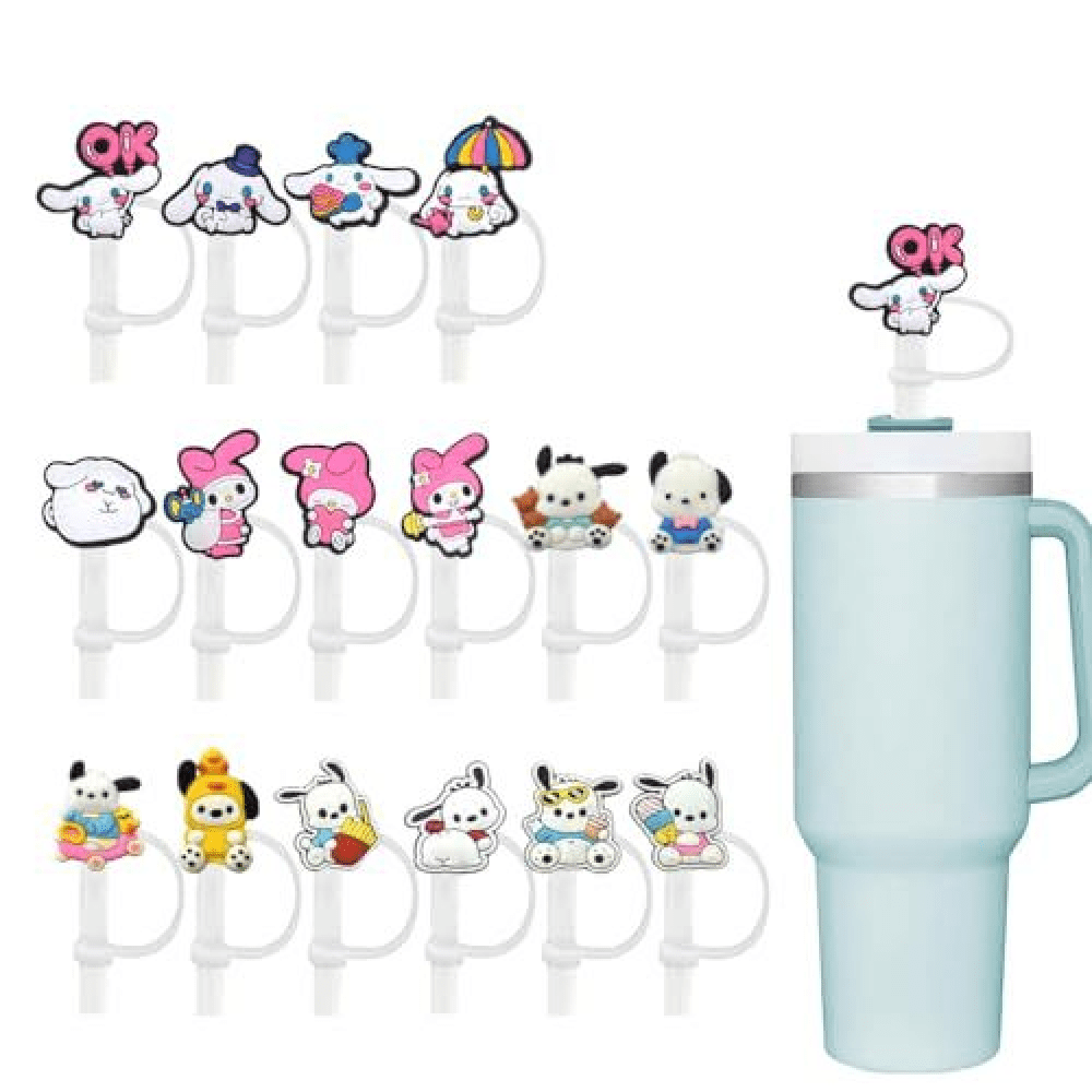 DONNGZAE 16Pcs Straw Covers Cap for Stanley Cup, Cute Sanrio Silicone ...