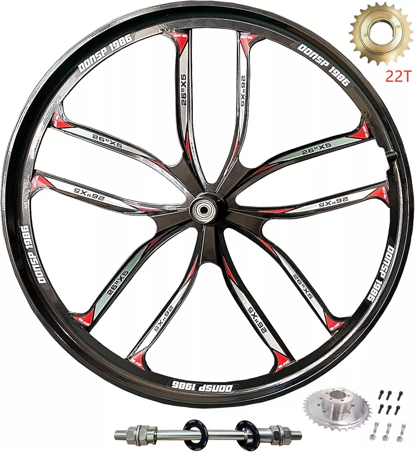 DONSP1986 26'' 10 Spokes Rear Mag Bike Wheel & 22T Freewheel &36T ...