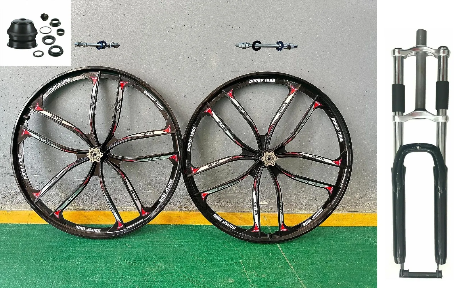 DONSP1986 26 Inch 10 Spoke Mag Wheel Set Rims 100x135MM & 26" Bike Fork ...