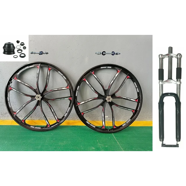 DONSP1986 26 Inch 10 Spoke Mag Wheel Set Rims 100x135MM & 26" Bike Fork ...