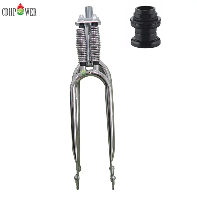 DONSP1986 26" Springer Fork 1" Threaded,Cruiser Chopper Bike Dual Spring Classical Fork(Chromed ...