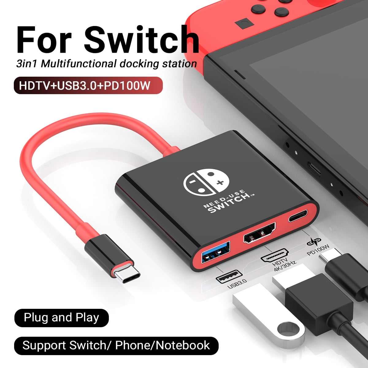 DOONJIEY Portable Switch TV Dock Station 3 in 1 USB-C Hub with 4K HDTV ...