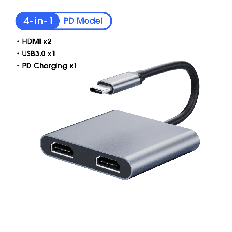 DOONJIEY USB C MST HUB 4 In 1 with USB-C to 2 HDTV USB3.0 87W Power ...