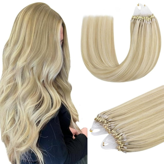 Doores Micro Links Hair Extensions Human Hair Dark Blonde Highlighted