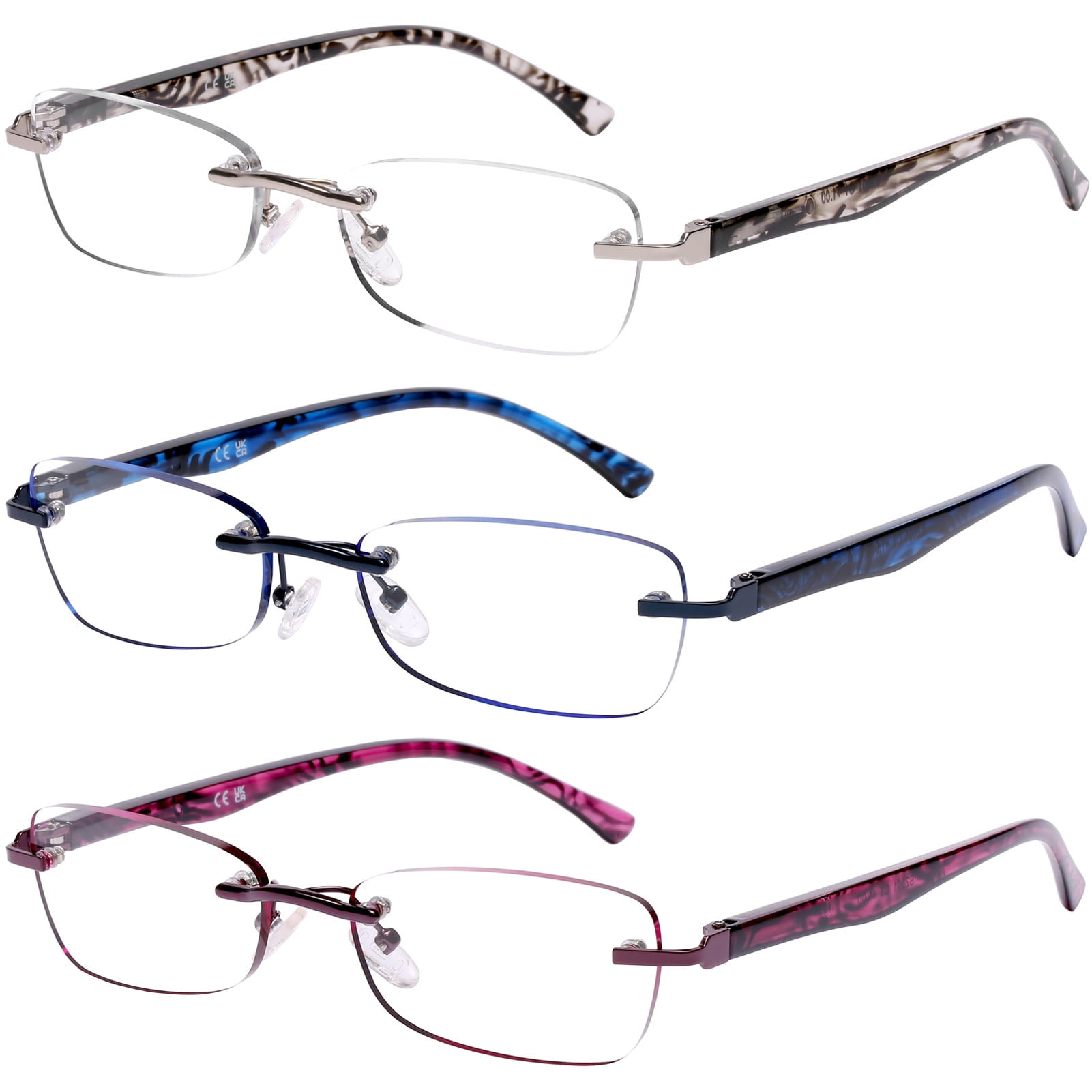 DOOViC 3 Pack Rimless Blue Light Blocking Reading Glasses for Women ...