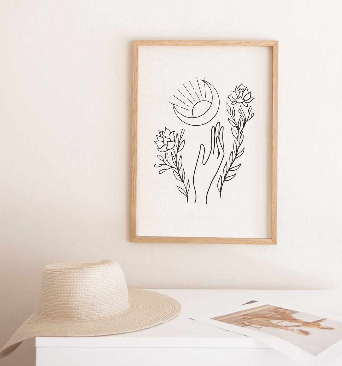 DOPAPRINT Abstract Hand Sketch, Hands With Moon, Hand Drawing Print ...