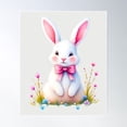 DOPAPRINT Adorable White Rabbit With Pink Bow Cute Bunny In A Floral ...