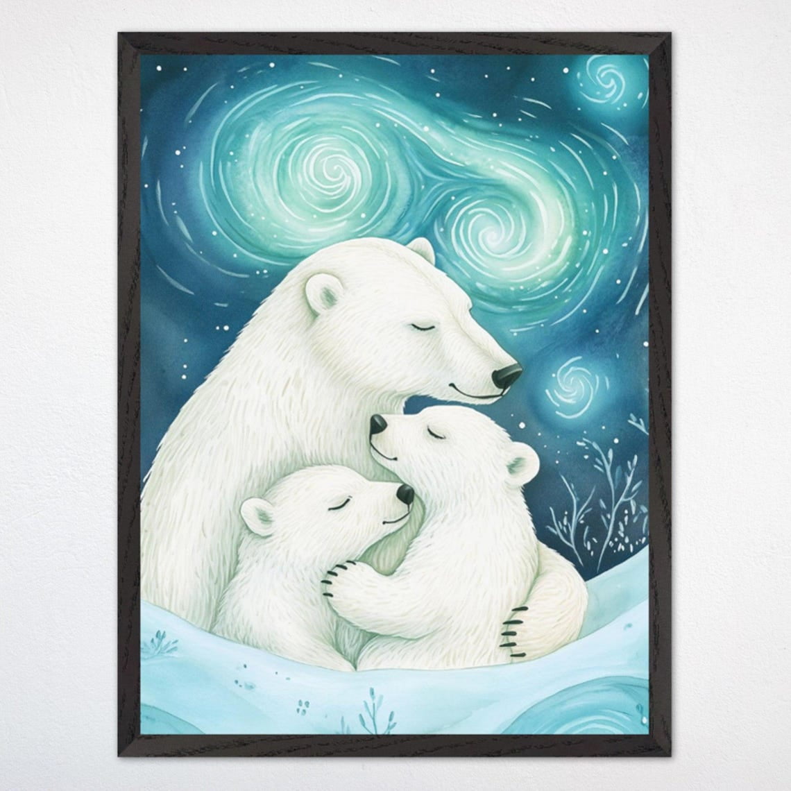 DOPAPRINT Affectionate Polar Bear Wall Art, Arctic Animal, Polar Bear Family Framed Poster ...