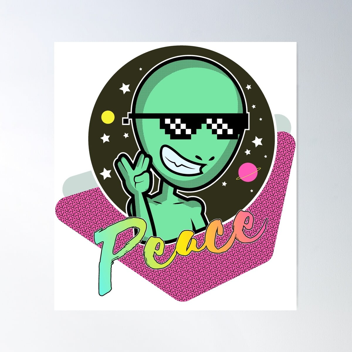 DOPAPRINT Alien Giving Peace Sign Poster Wall Art, Modern Wall Decor ...