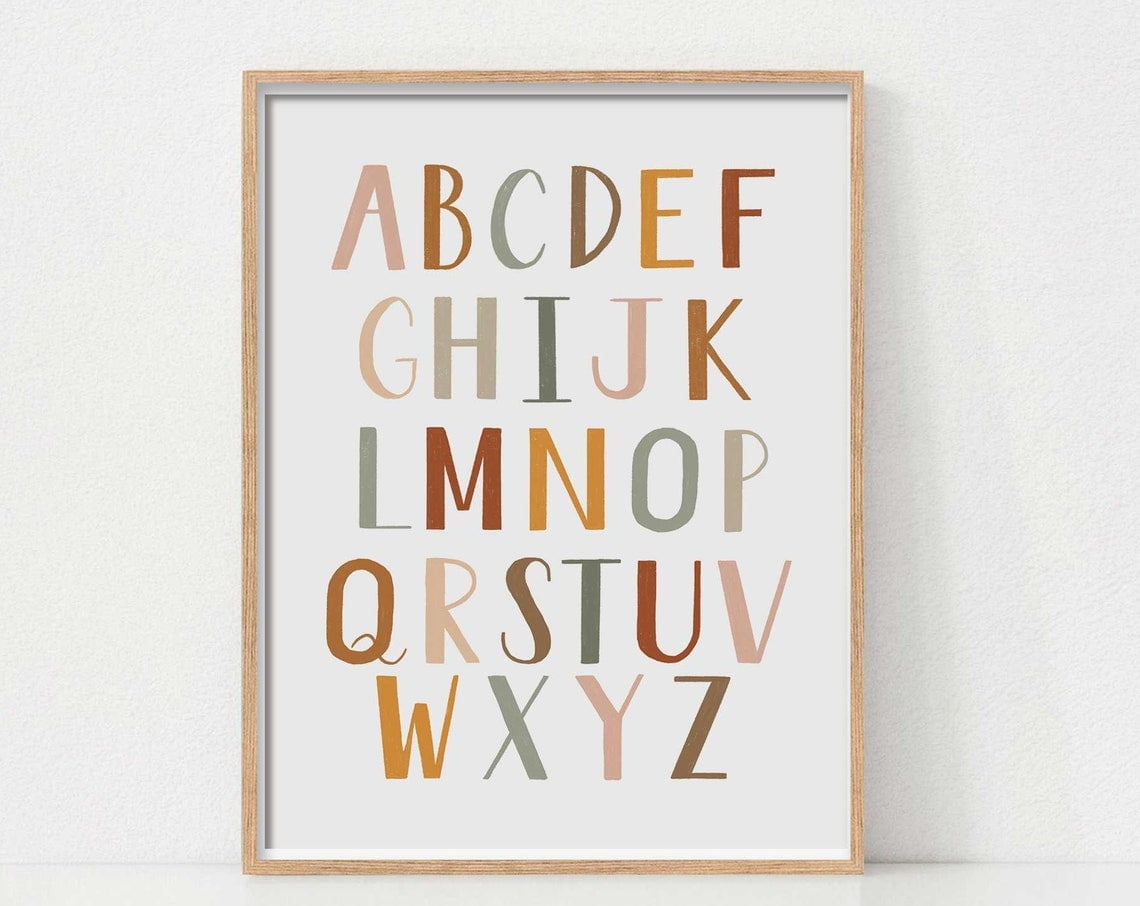 DOPAPRINT Alphabet Poster, Neutral Boho Nursery, Neutral Alphabet ...