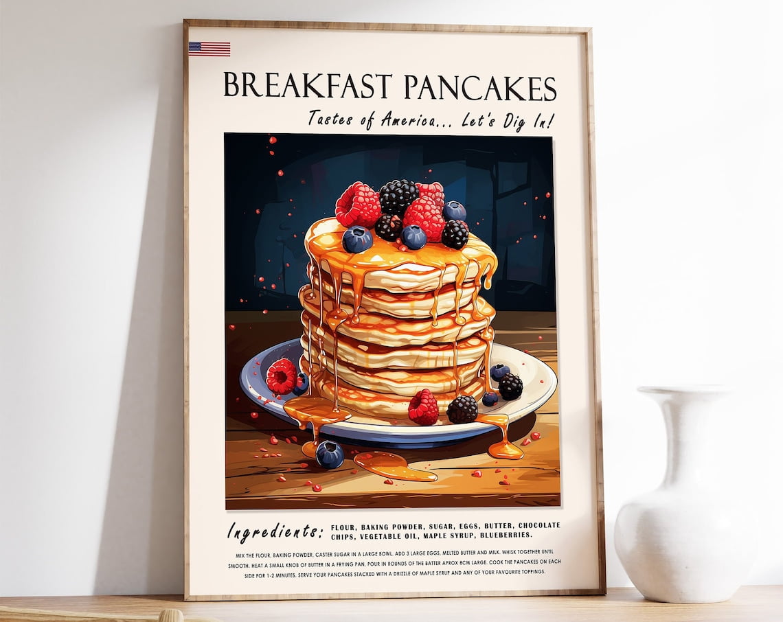 DOPAPRINT American Pancakes Dessert Poster, American Food Print, Usa ...