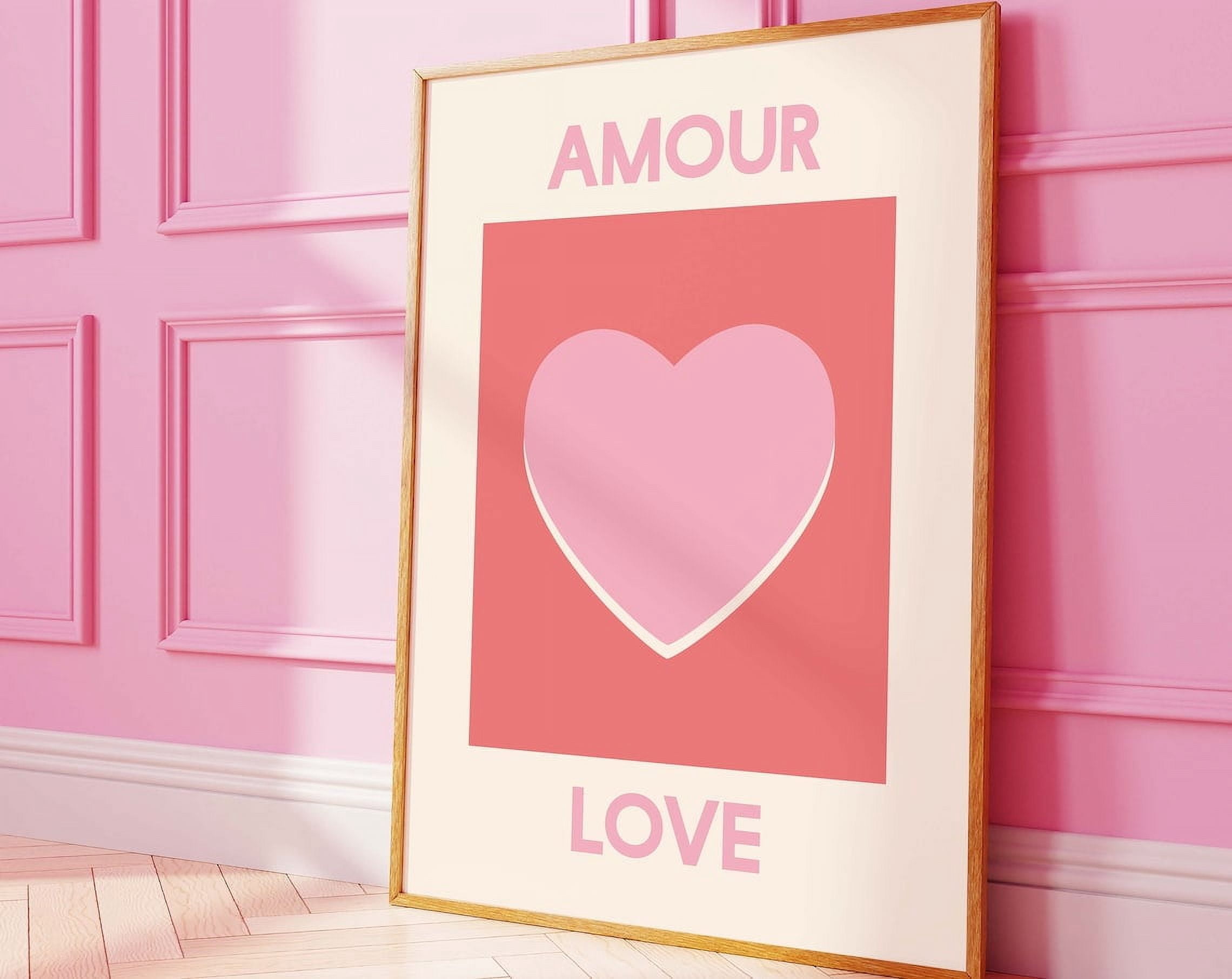 DOPAPRINT Amour Love Print, Art, Pink And Red Heart Wall Art, Cute ...