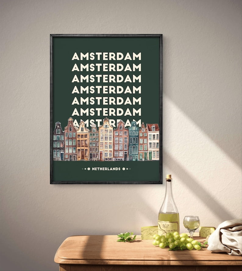 DOPAPRINT Amsterdam Poster Dutch Canal Houses Wall Art, Modern ...