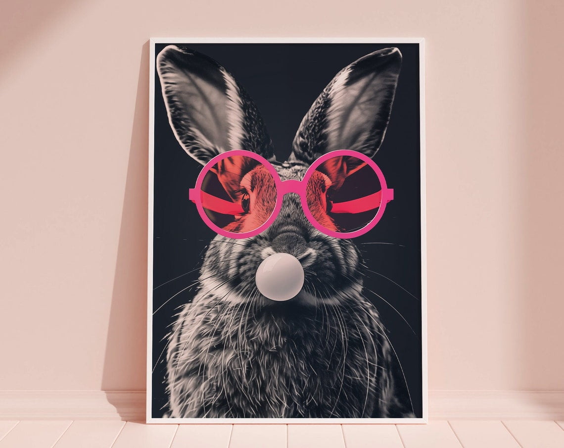 DOPAPRINT Animal Bubble Gum Poster, Rabbit Wall Art, Animal Nursery ...