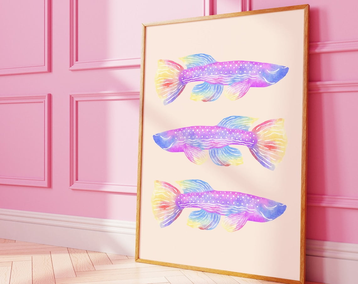 DOPAPRINT Animal Prints Cute Pastel Fish Poster Watercolor Girly Print ...