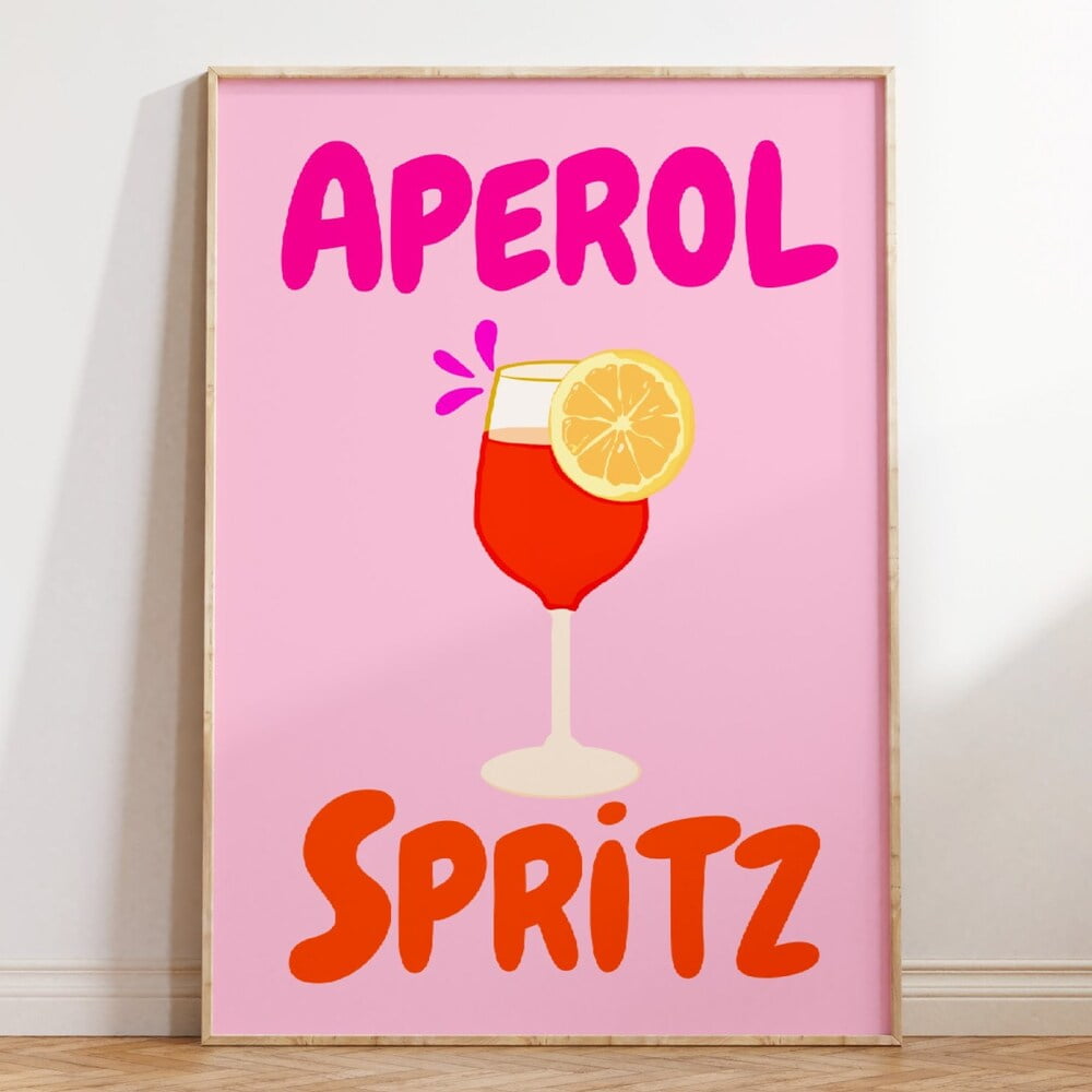 DOPAPRINT Aperol Spritz Print, Cocktail Cheers Poster, Pink Kitchen ...
