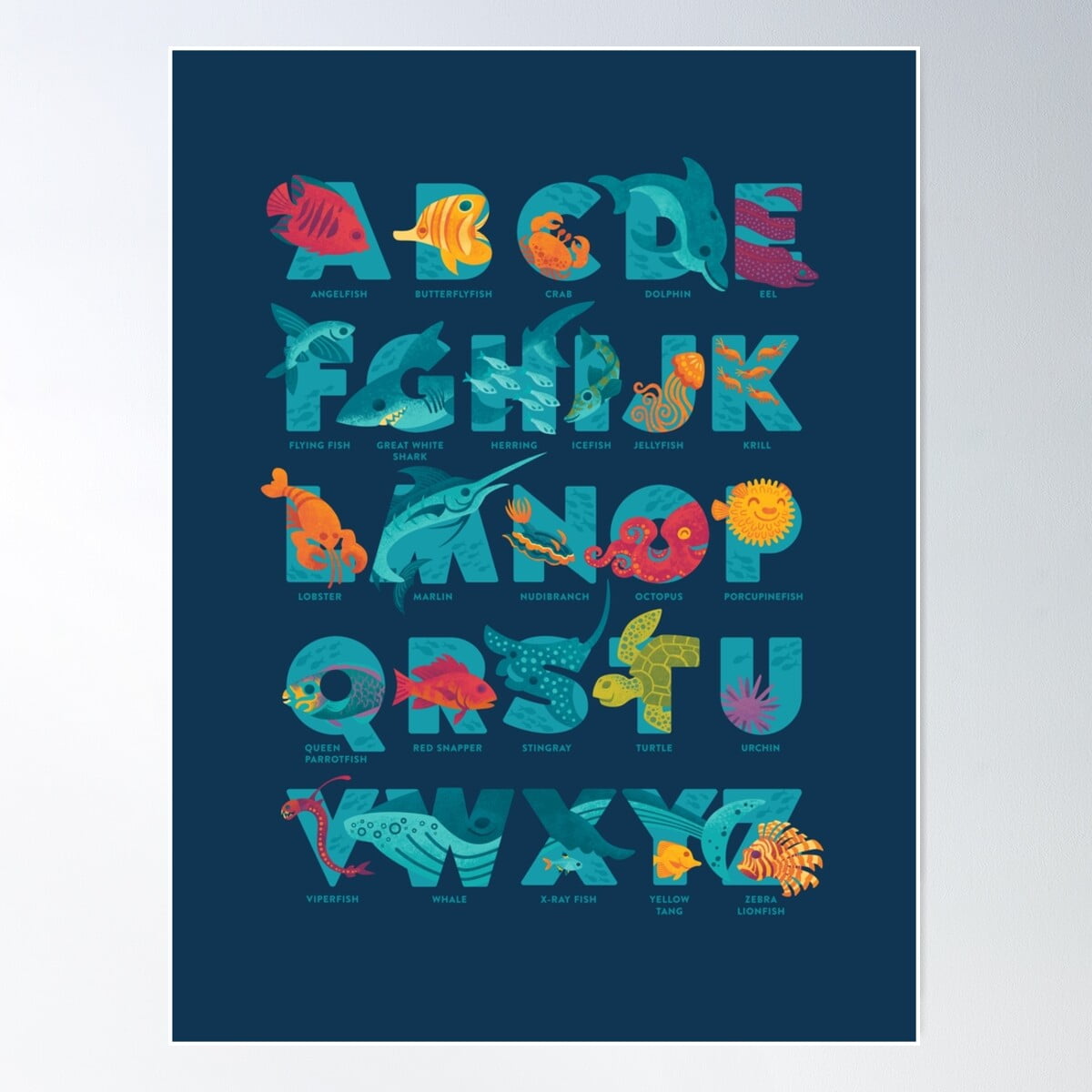 DOPAPRINT Aqualphabet (Labelled) Poster Wall Art, Modern Wall Decor NO ...