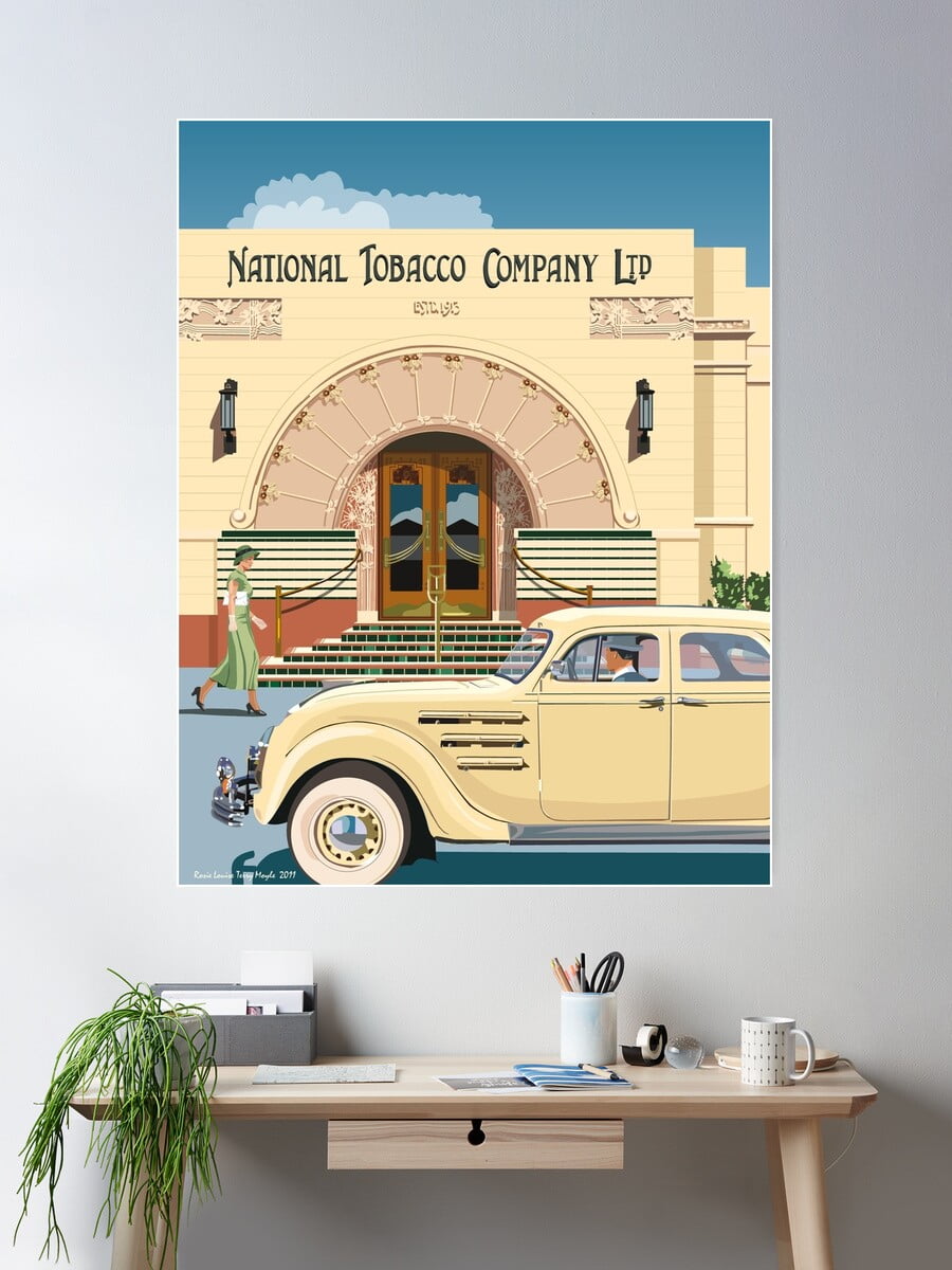 DOPAPRINT Art Deco Napier Tobacco Building With Chrysler Airflow Poster ...