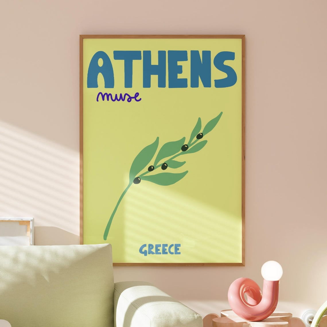 DOPAPRINT Athens Poster, Preppy Travel Wall Art, Minimal Tropical Print ...