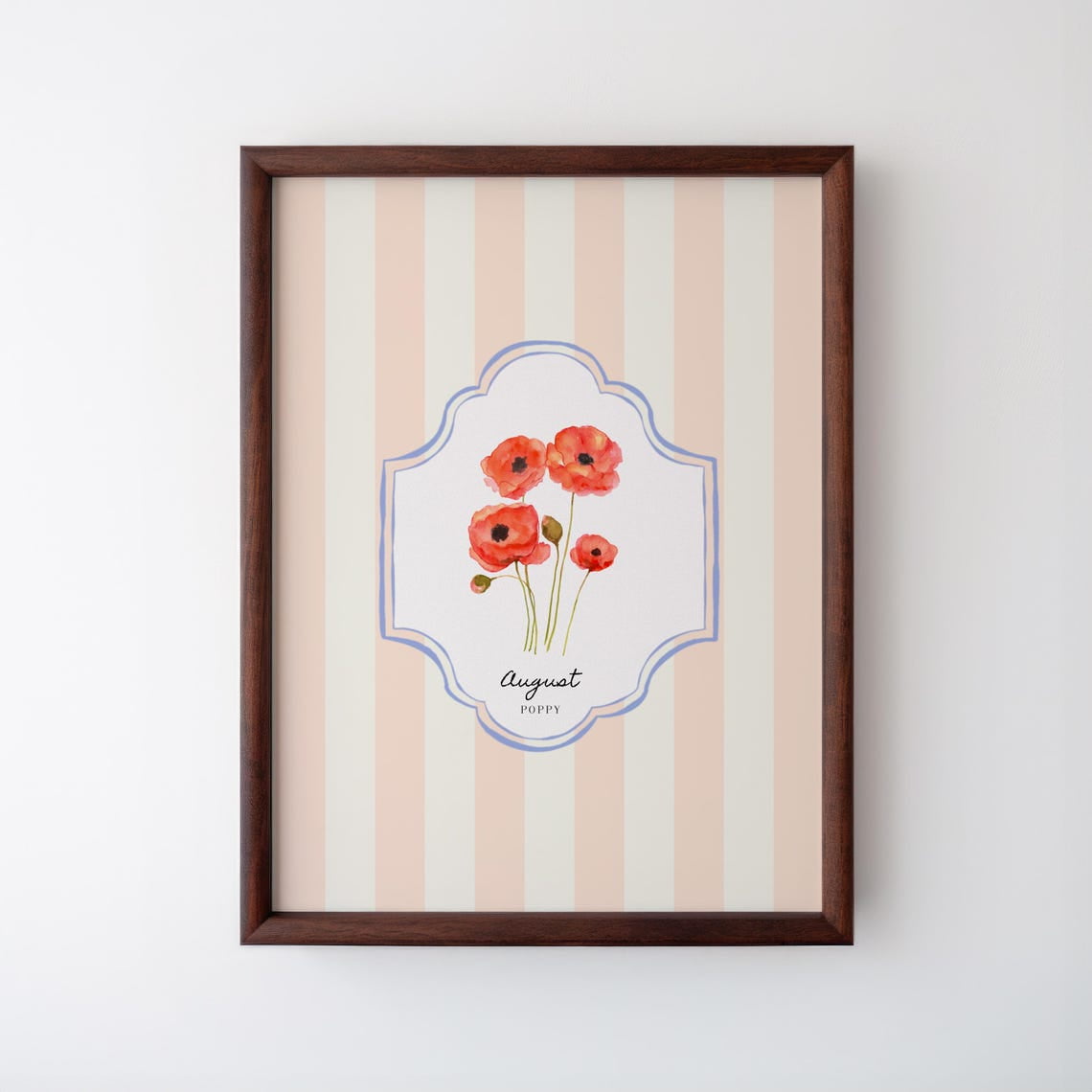 DOPAPRINT August, Poppy, Birth Flower Illustration Vintage Painting ...