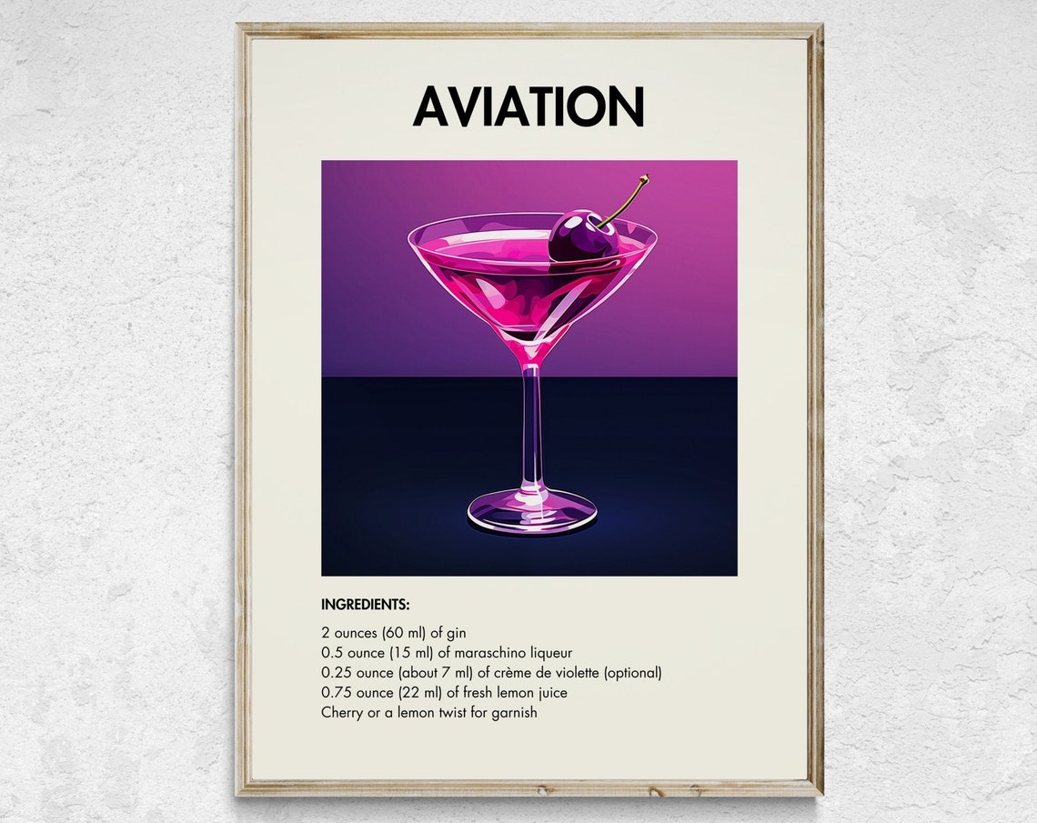 DOPAPRINT Aviation Cocktail Art Print, Bar Cart Wall Decor, Alcohol ...