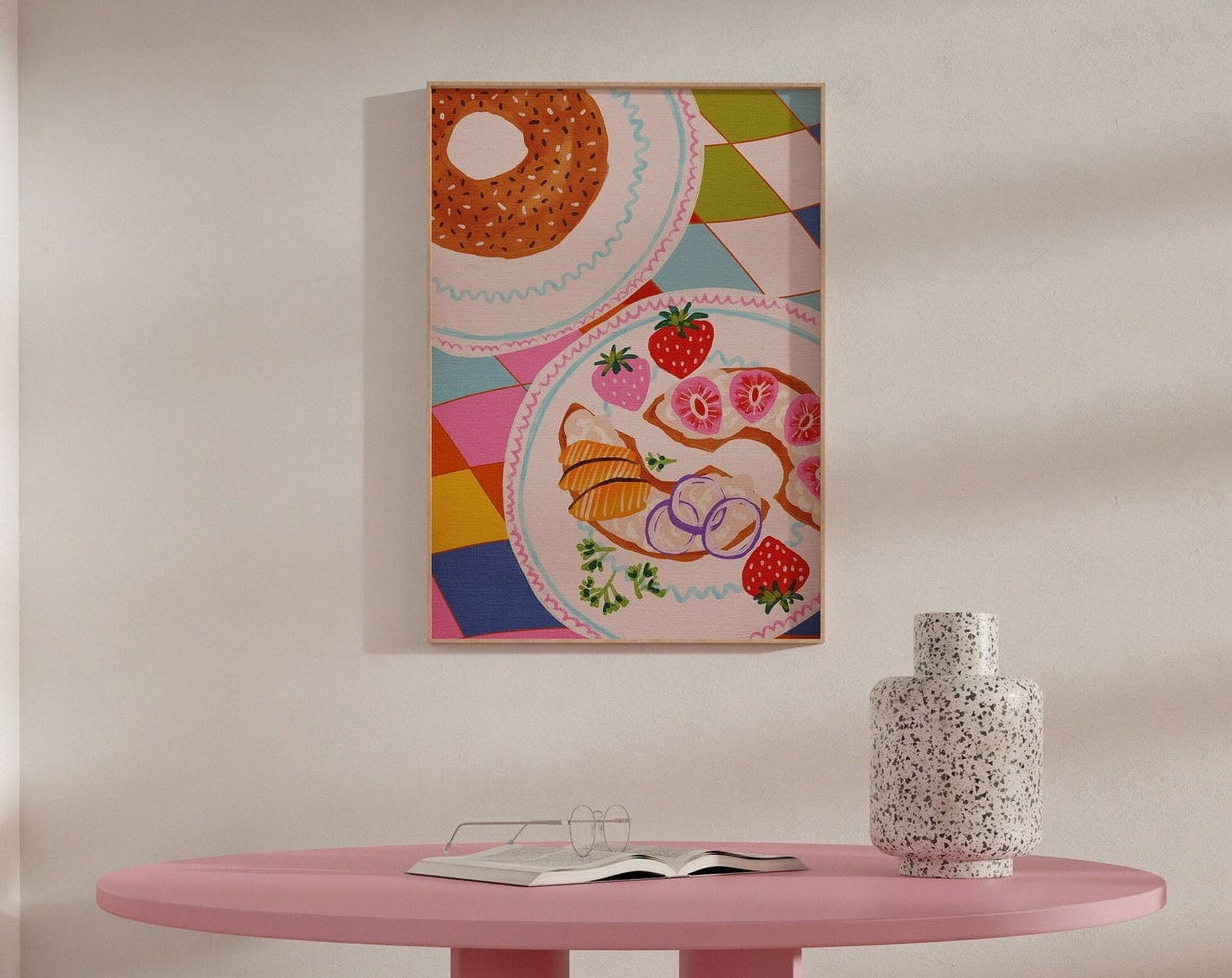 DOPAPRINT Bagels Breakfast Colorful Wall Art, Checkerboard Art, Kitchen ...