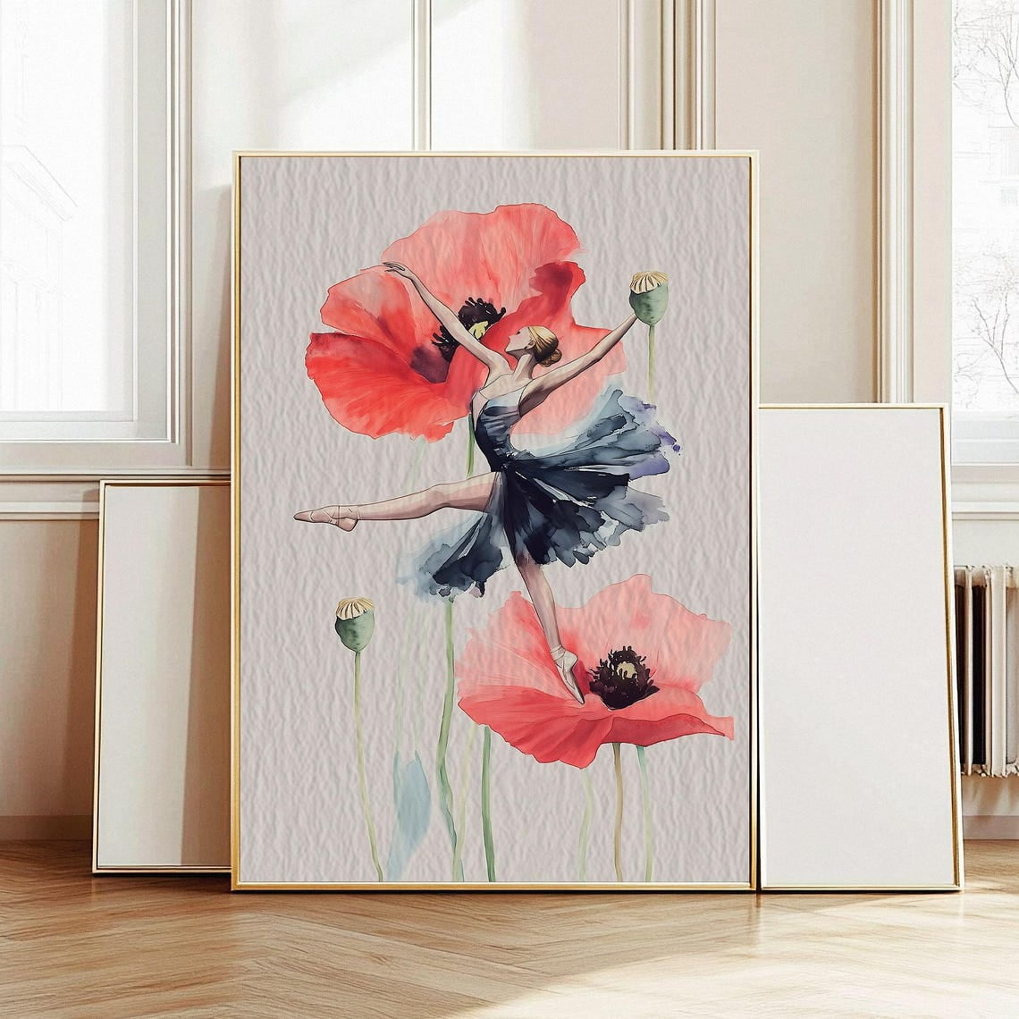 DOPAPRINT Ballerina Dancer Art Print, Poppy Flower Artwork, Paper ...