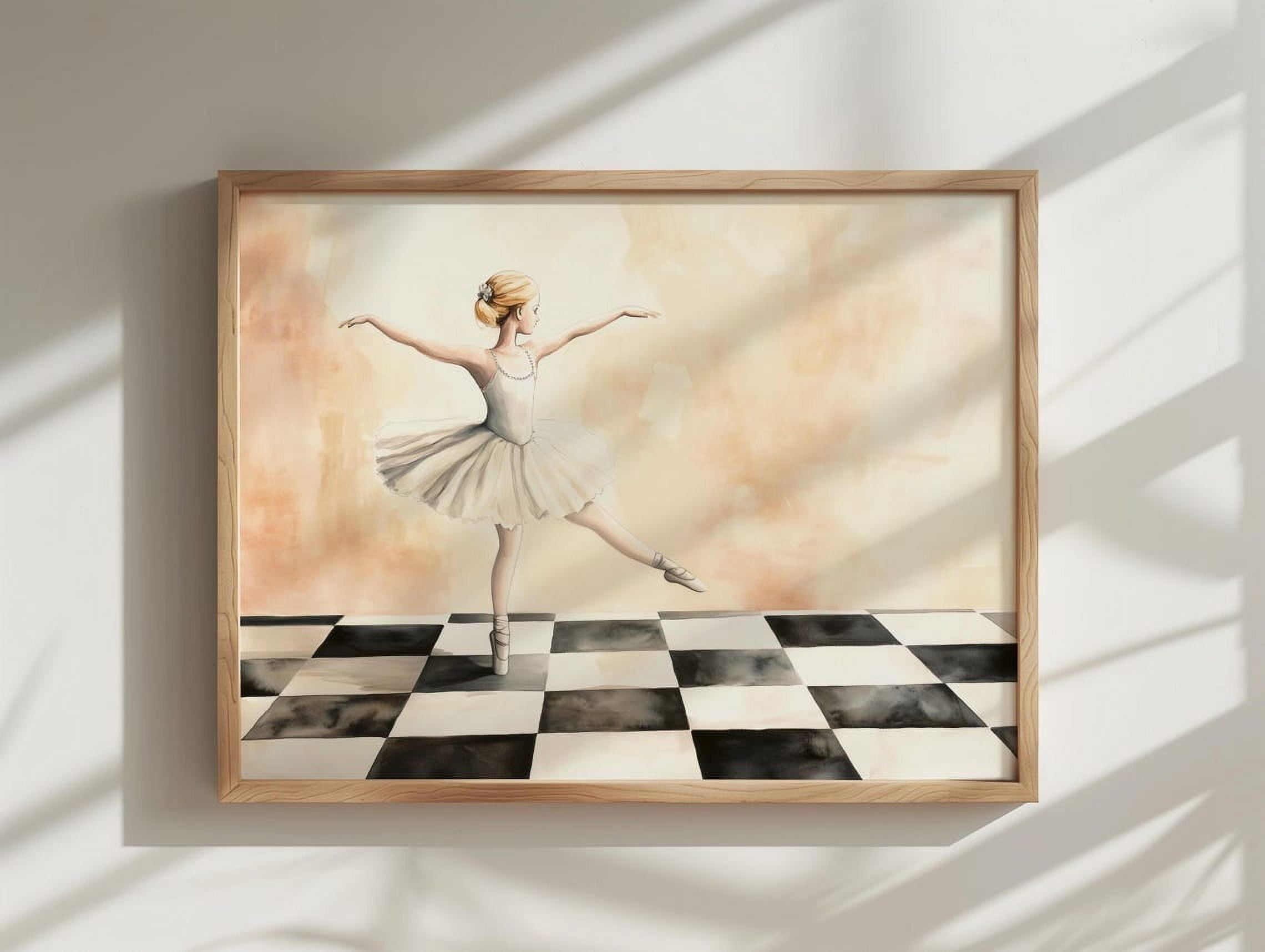 DOPAPRINT Ballerina Girl'S Room Art, Ballet Checkered Nursery Decor, Ballet Dancer Painting ...