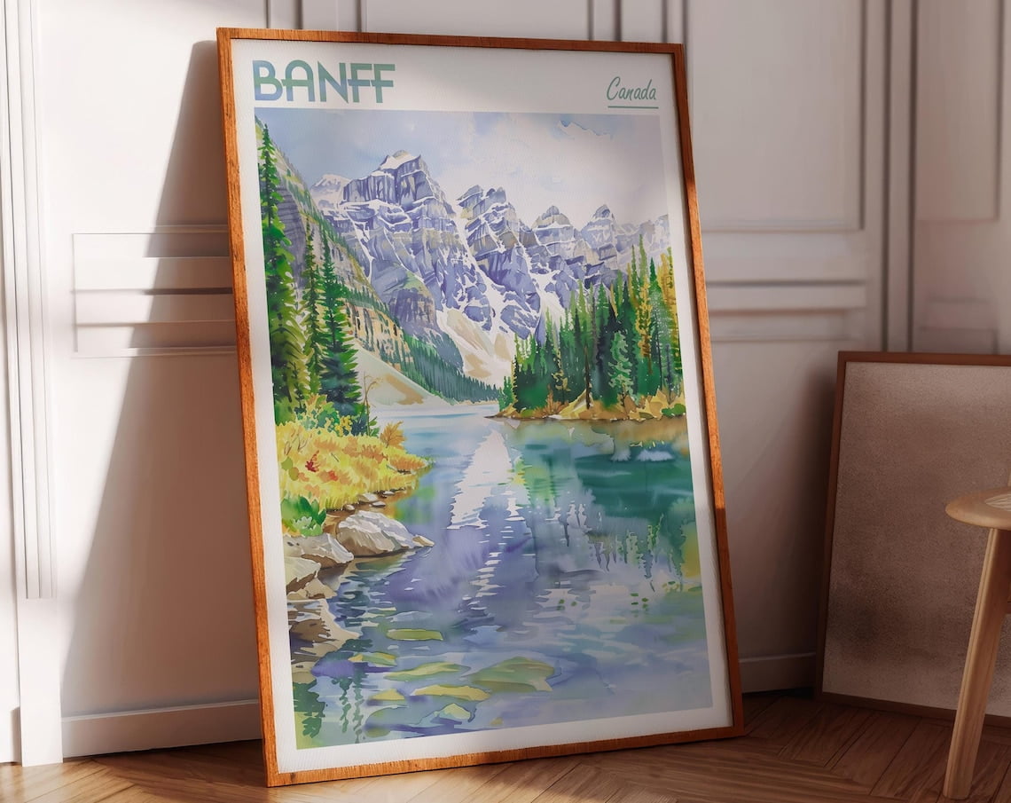 DOPAPRINT Banff National Park Watercolor Poster - Canada Travel Art - City Wall Decor - North ...