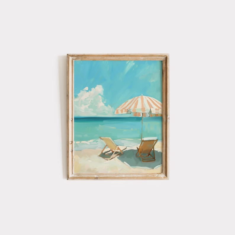 DOPAPRINT Beach Scene Coastal Print Ocean Umbrella Art, Coastal Summer ...