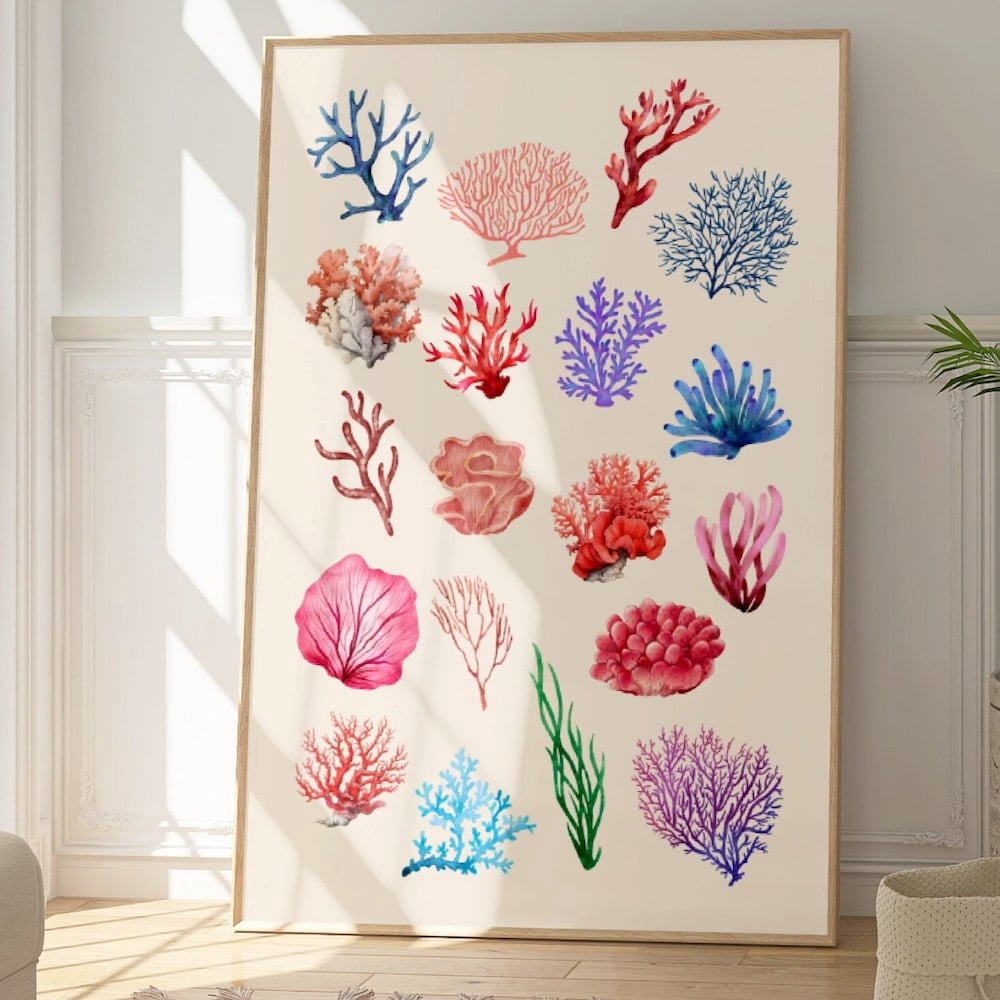 DOPAPRINT Beachy Room Decor, Ocean Coral, Seashell Artt, Coastal ...