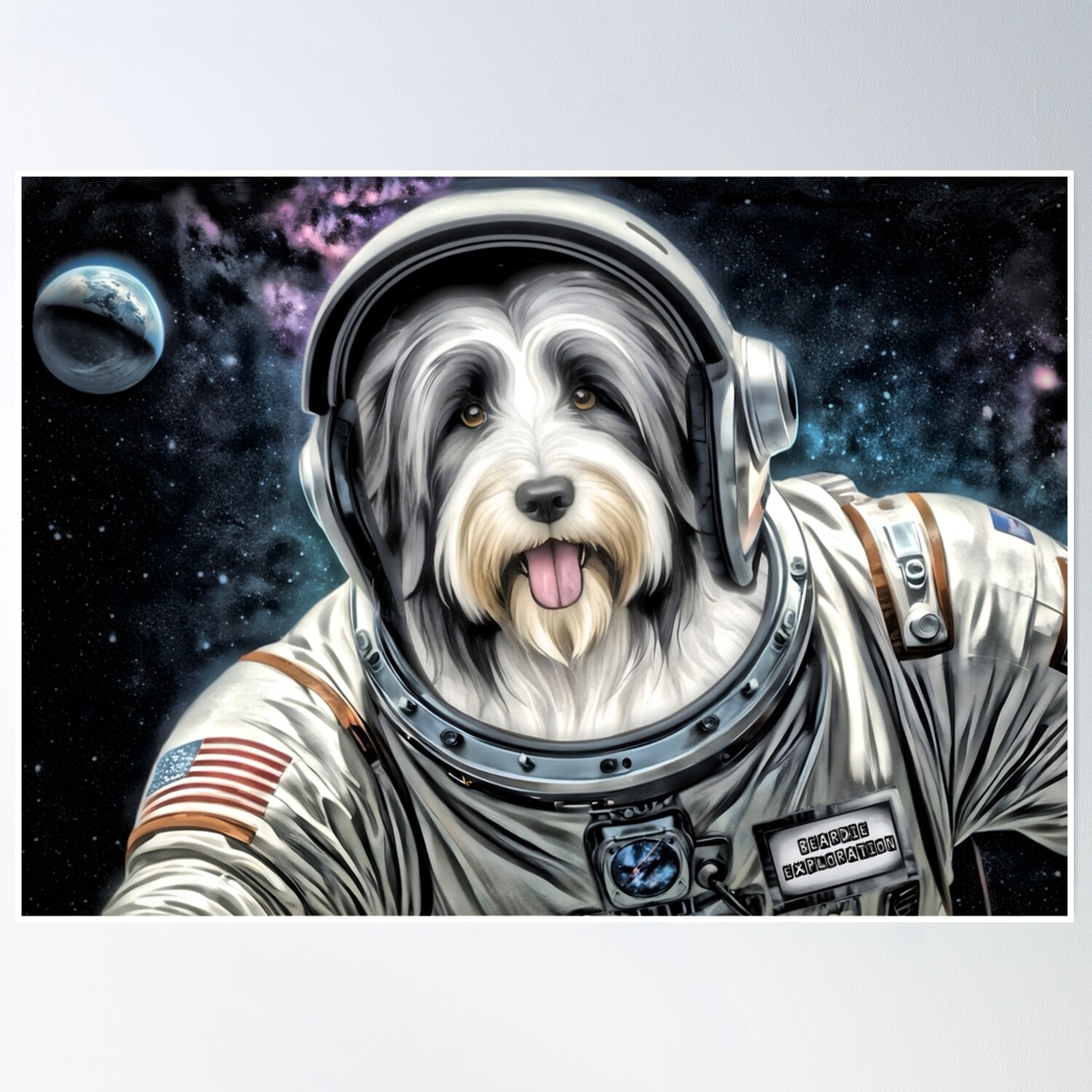 DOPAPRINT Bearded Collie Space Exploration Poster Wall Art, Modern Wall ...