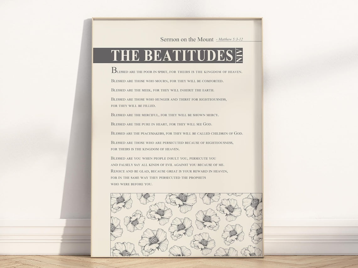 DOPAPRINT The Beatitudes Bible Verse Wall Art, Matthew 5:3-12 Sermon On ...