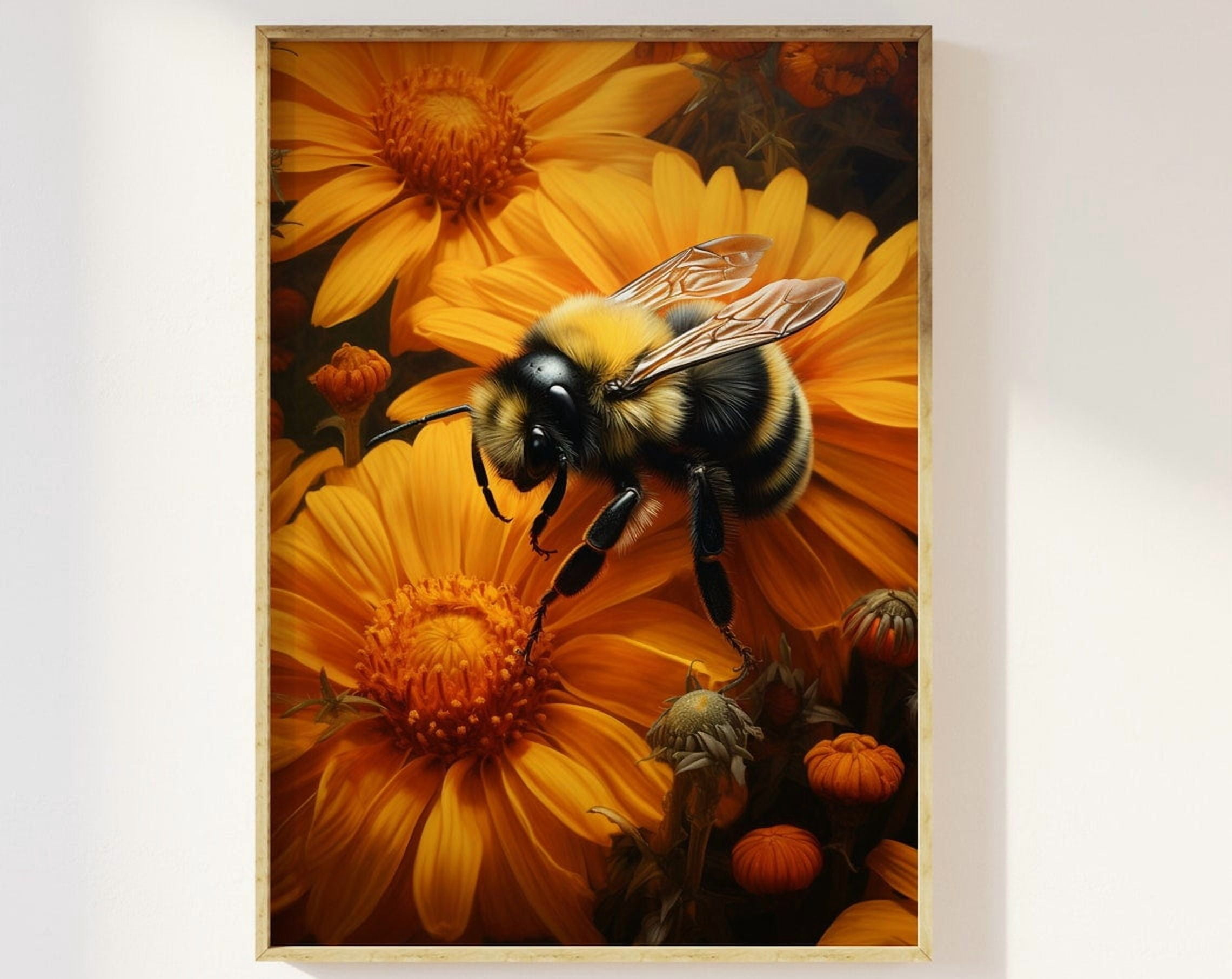 DOPAPRINT Bee In Sunflowers Wall Art Print Bumble Bee, Sunflowers ...