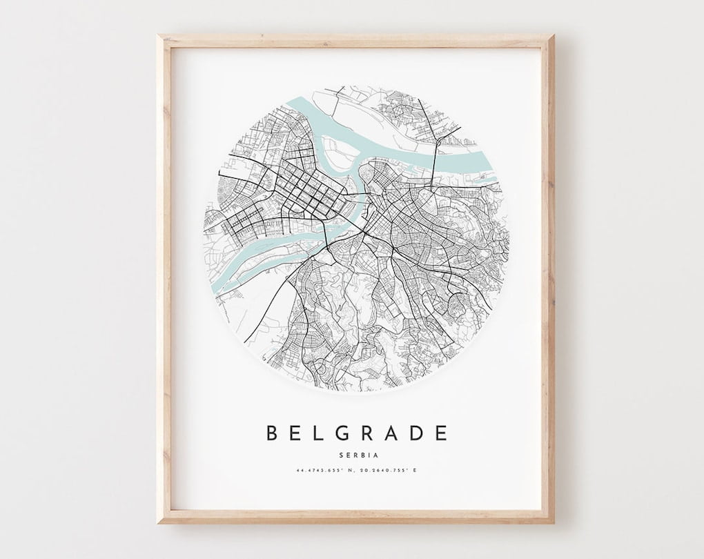 DOPAPRINT Belgrade Map Print, Belgrade Map Poster City Wall Art ...