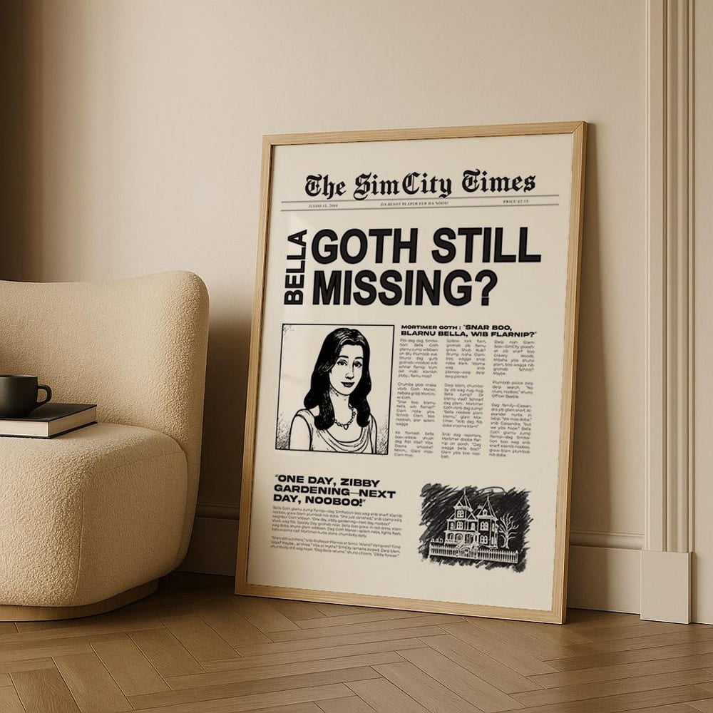 DOPAPRINT Bella Goth Still Missing The Sims Newspaper Poster, Mortimer ...
