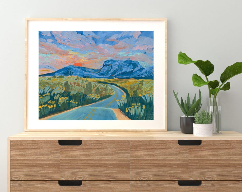 DOPAPRINT Big Bend Sunset Highway West Texas Travel Poster Colorful ...