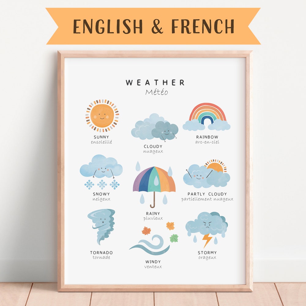 DOPAPRINT Bilingual French Educational Poster, Playroom Educational ...