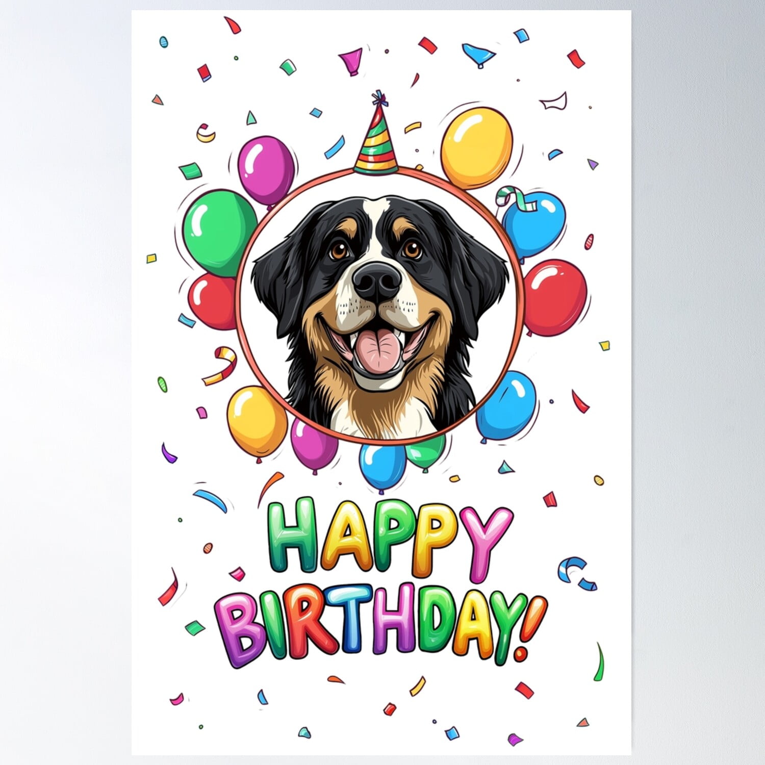 DOPAPRINT Birthday Bernese Mountain Dog - Happy Birthday! Poster Wall Art, Modern Wall Decor NO ...