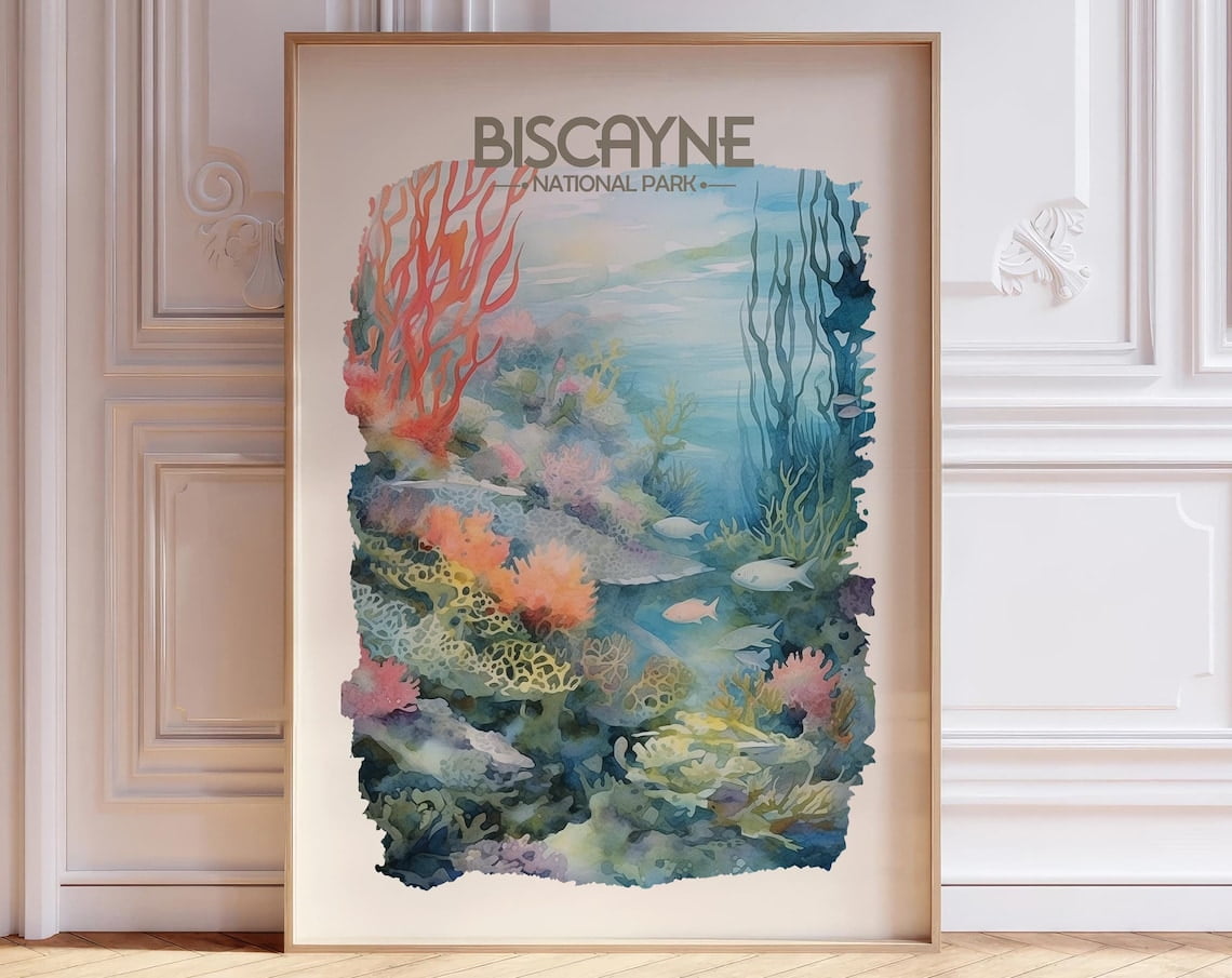 DOPAPRINT Biscayne National Park Watercolor Travel Poster - Us National ...