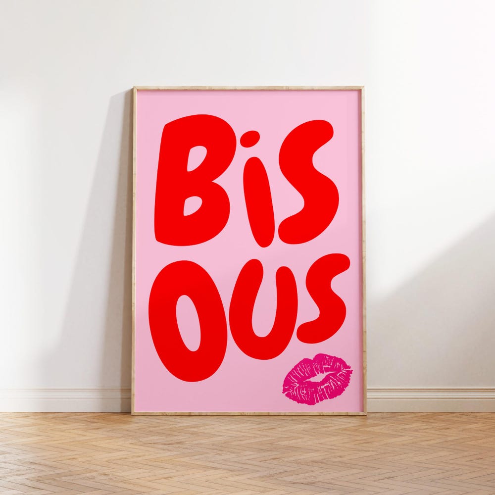 DOPAPRINT Bisous Print, French Quote Poster, Red Pink Wall Art ...