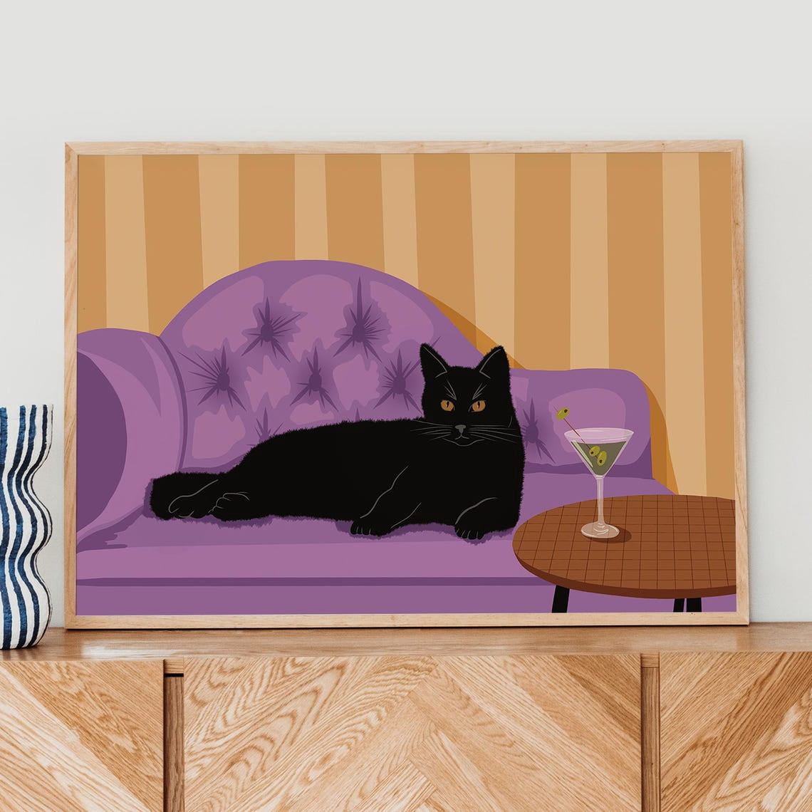 DOPAPRINT Black Cat Art Print, Retro Cat Poster, Vintage Style Wall ...