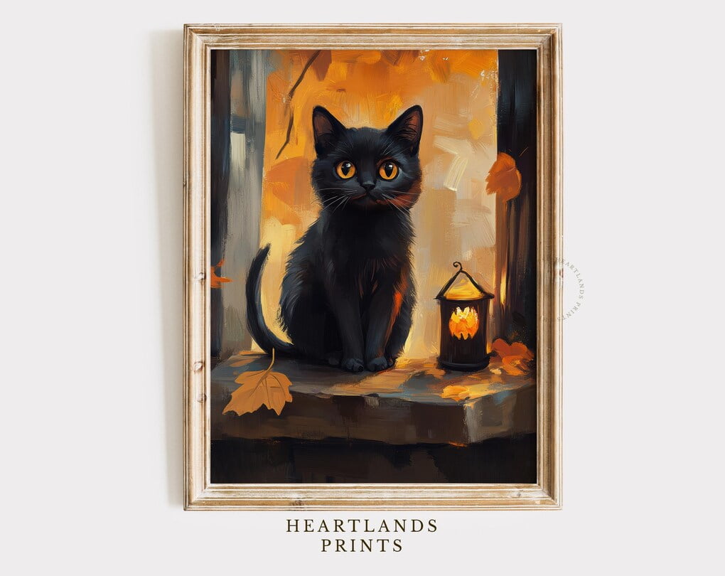 DOPAPRINT Black Cat Halloween Print, Whimsigoth Fall Wall Art Decor ...