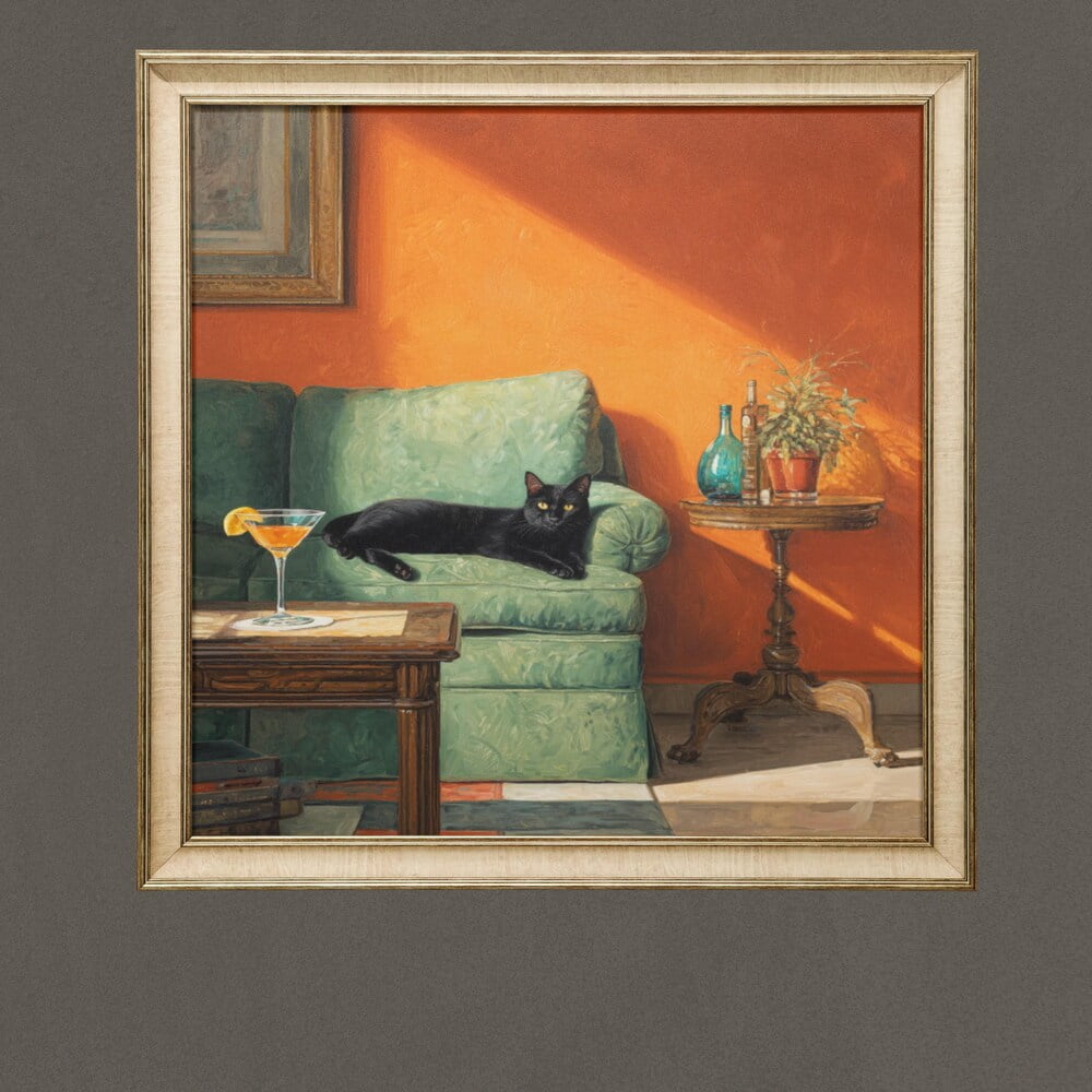 DOPAPRINT Black Cat Martini Wall Art Print, Cute Cat Kitchen Poster ...