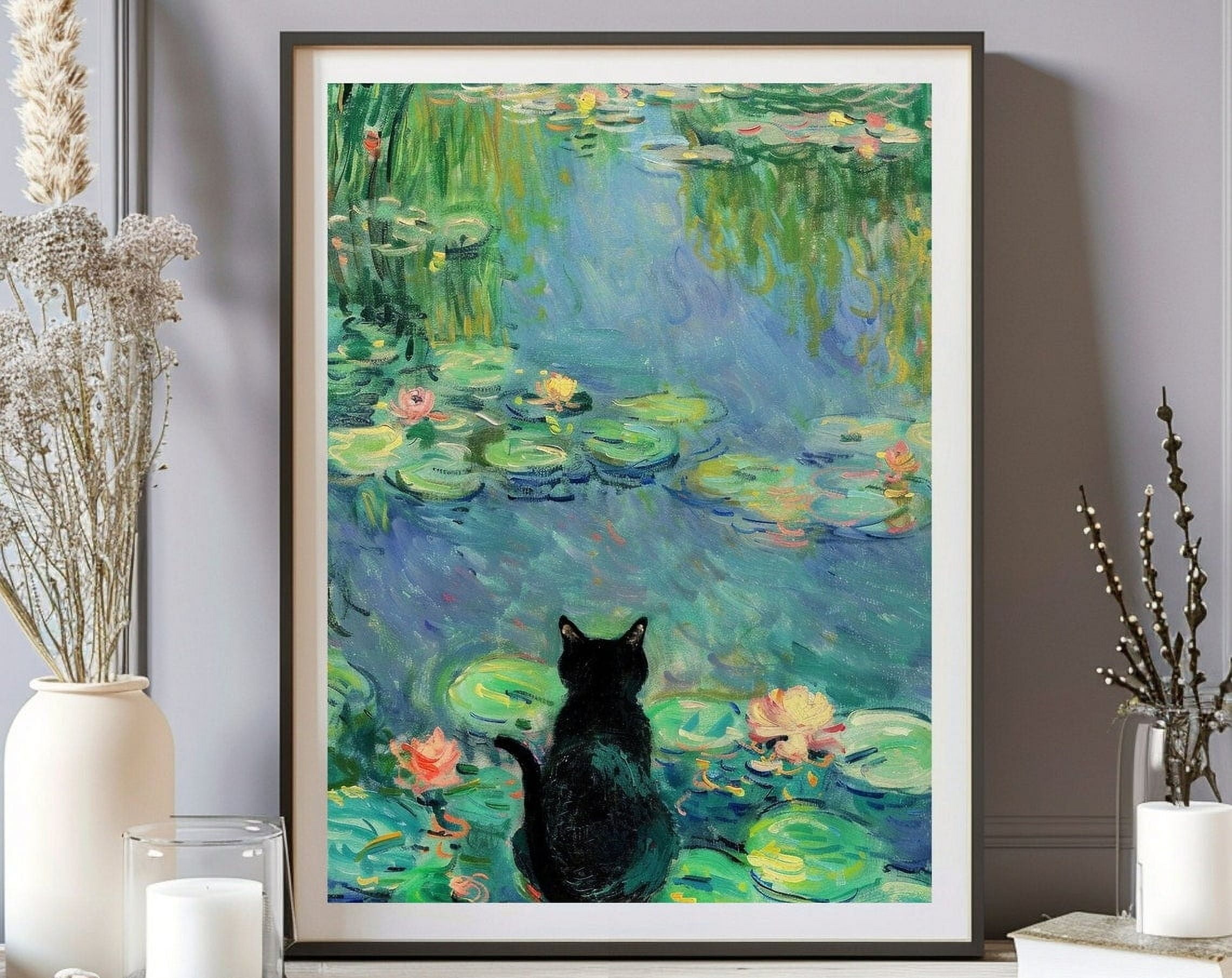 DOPAPRINT Black Cat Poster, Monet Waterlily Cat Print, Claude Monet Cat ...