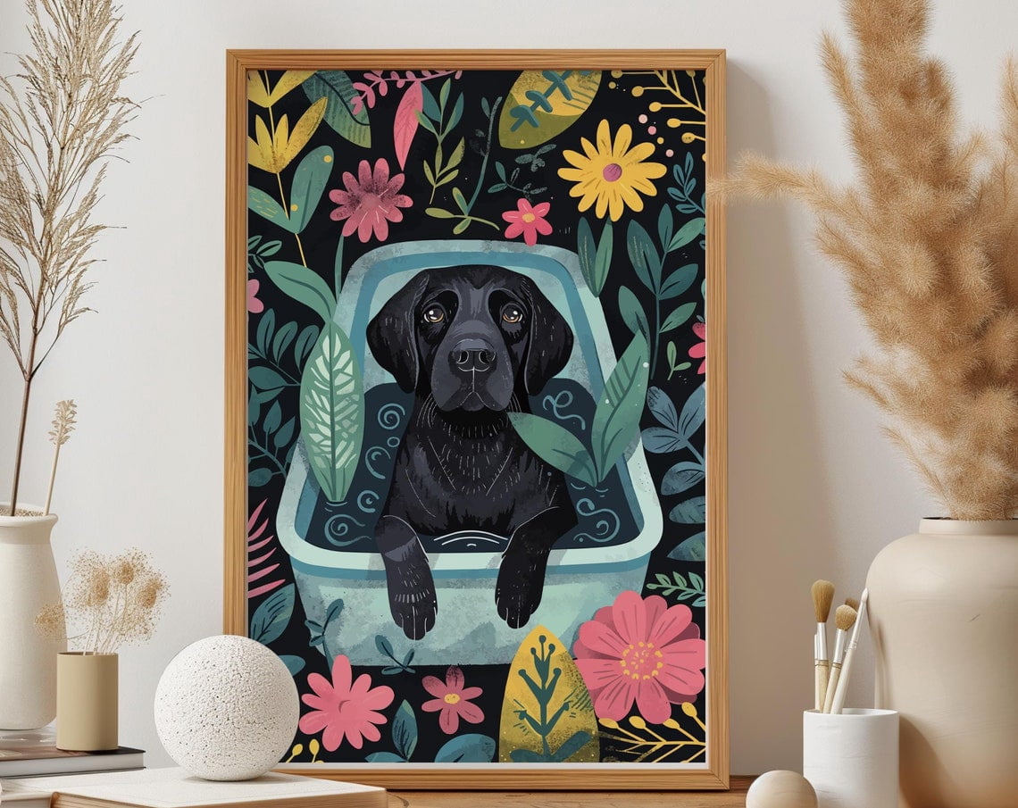DOPAPRINT Black Labrador Wall Art On Fine Art Paper, Kids Room Puppy ...